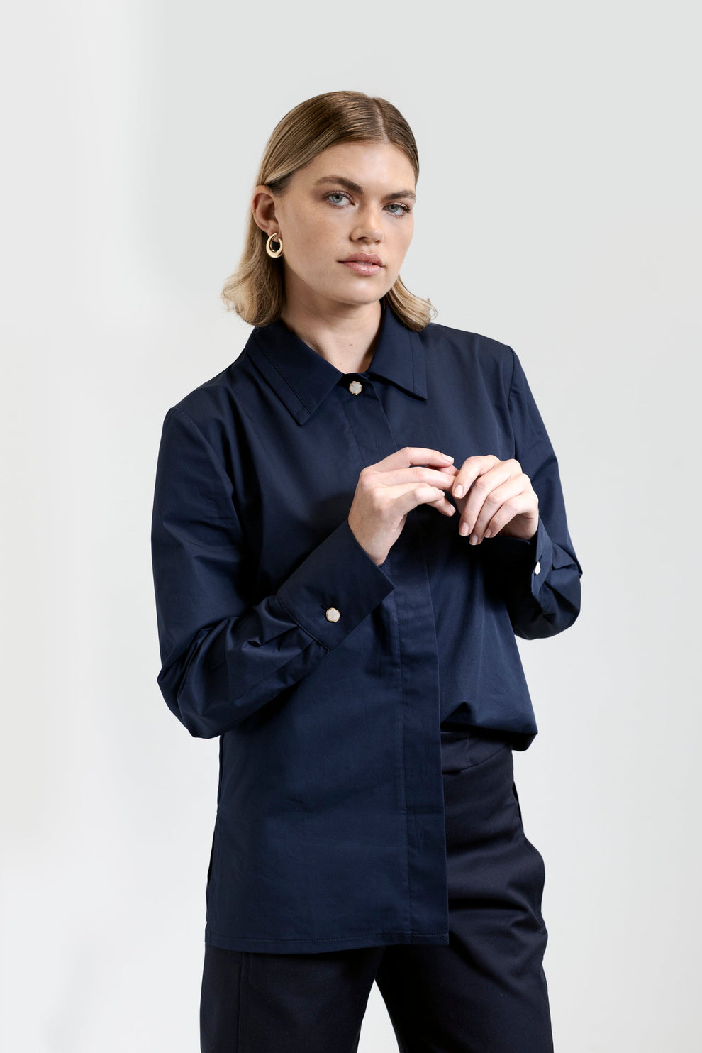 Bronnie Tailored Navy Shirt// // VOUS ethical sustainable Australian ...